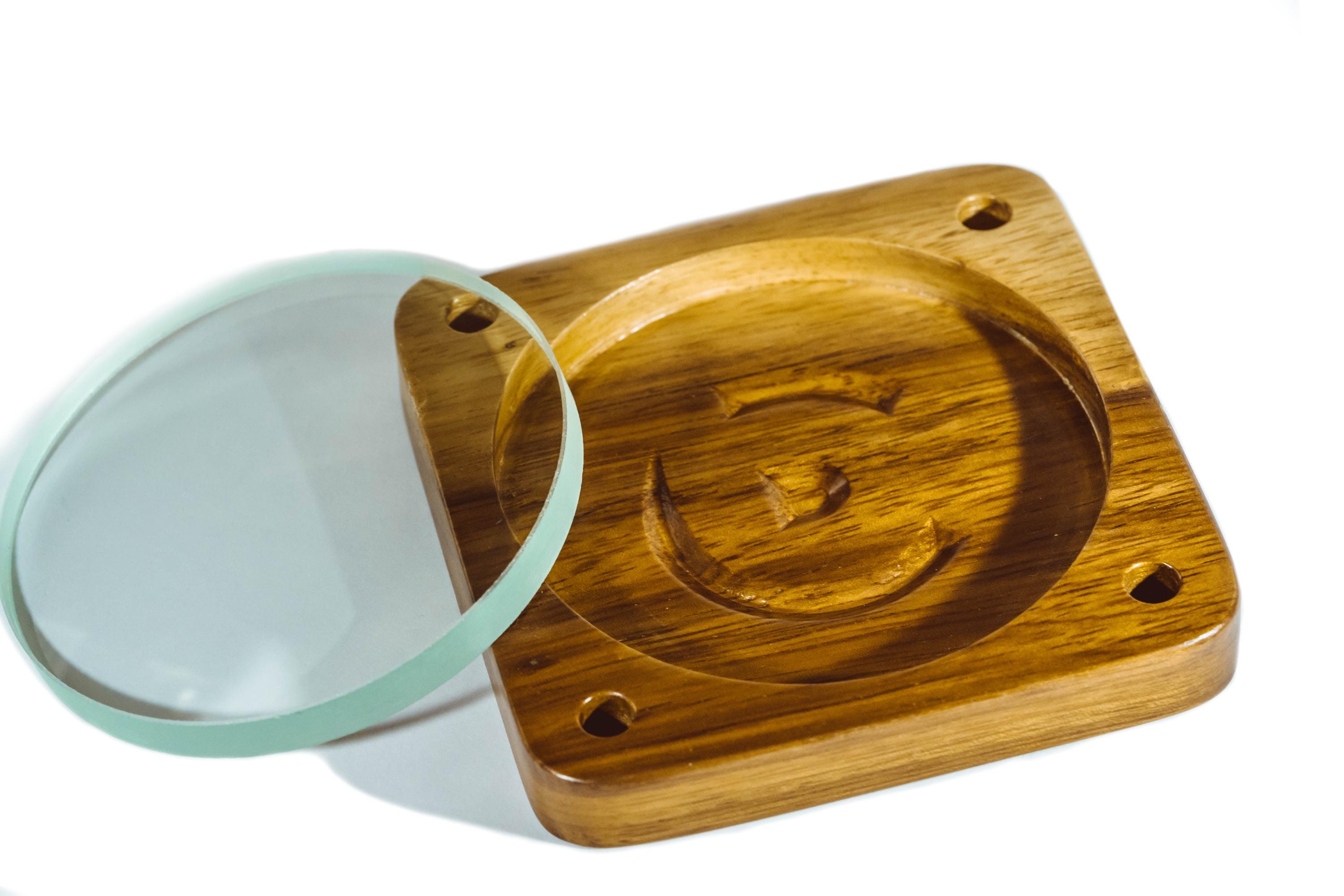 Teak Wood & Glass Spin Base – Reversible Concave Lens Display for ...