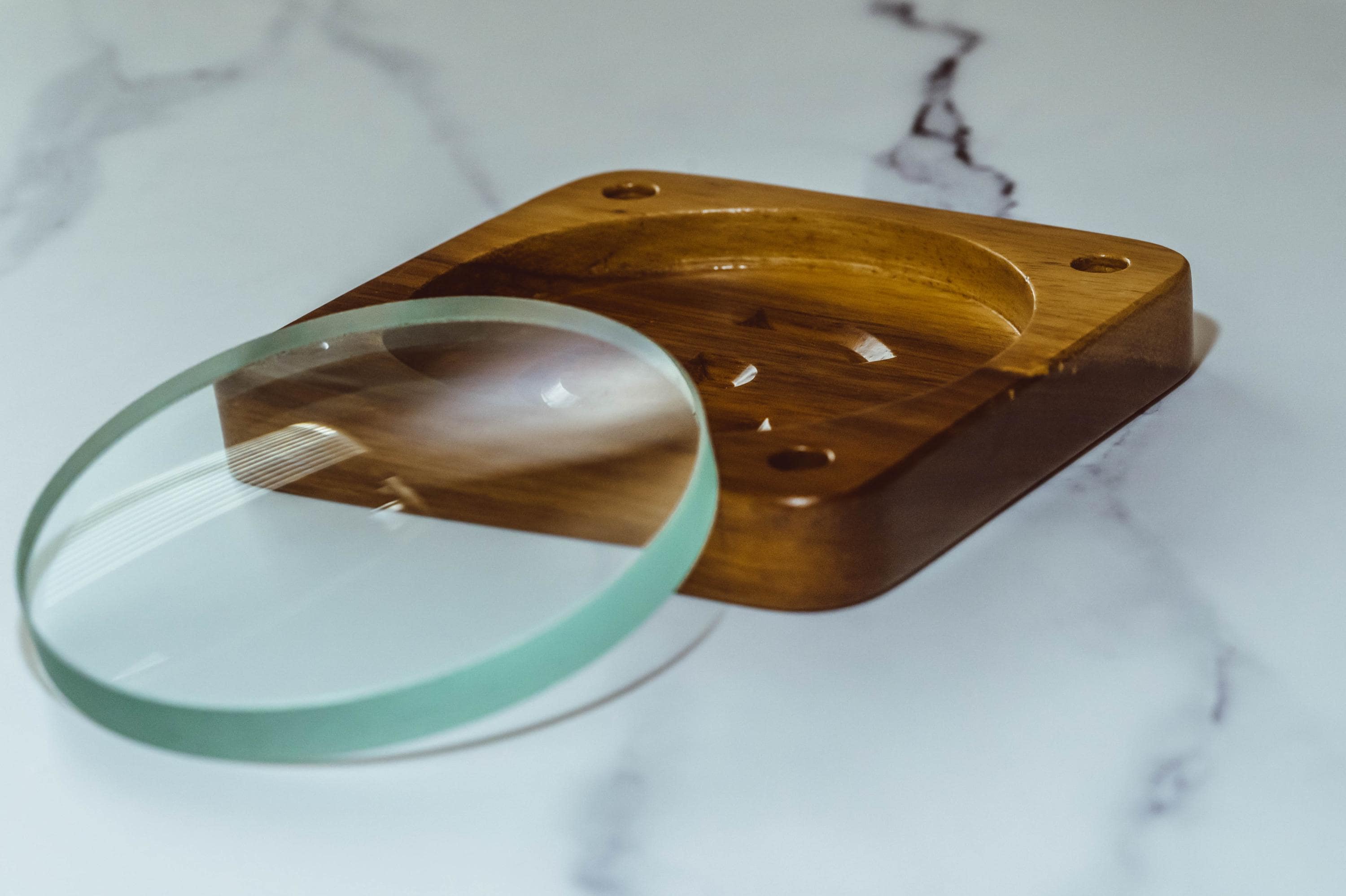 Teak Wood & Glass Spin Base – Reversible Concave Lens Display for ...