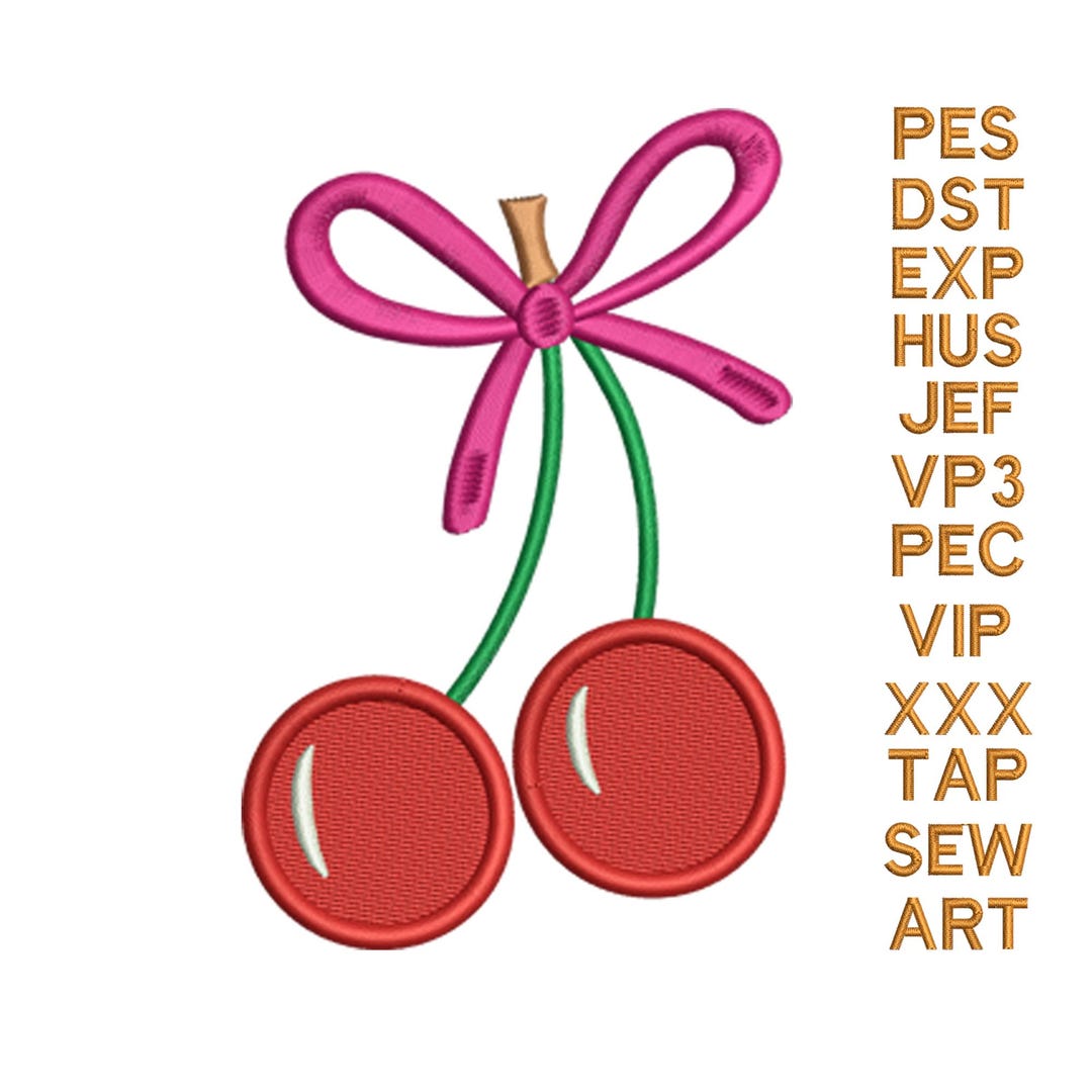 Cherry Bow Embroidery Design - Machine Embroidery Instant Download File ...