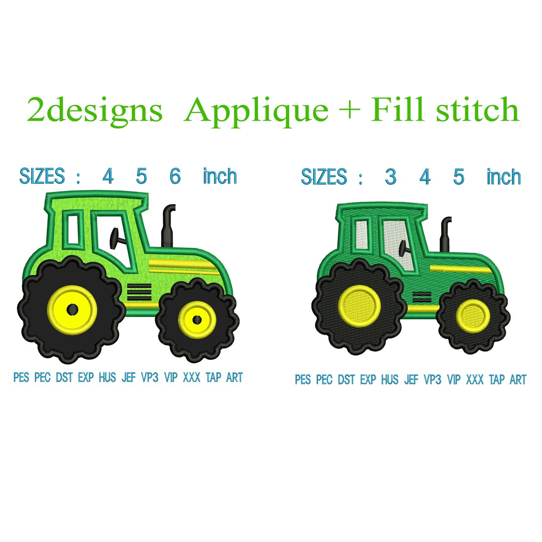 Tractor Set Embroidery Design, Tractor Applique Embroidery Design ...