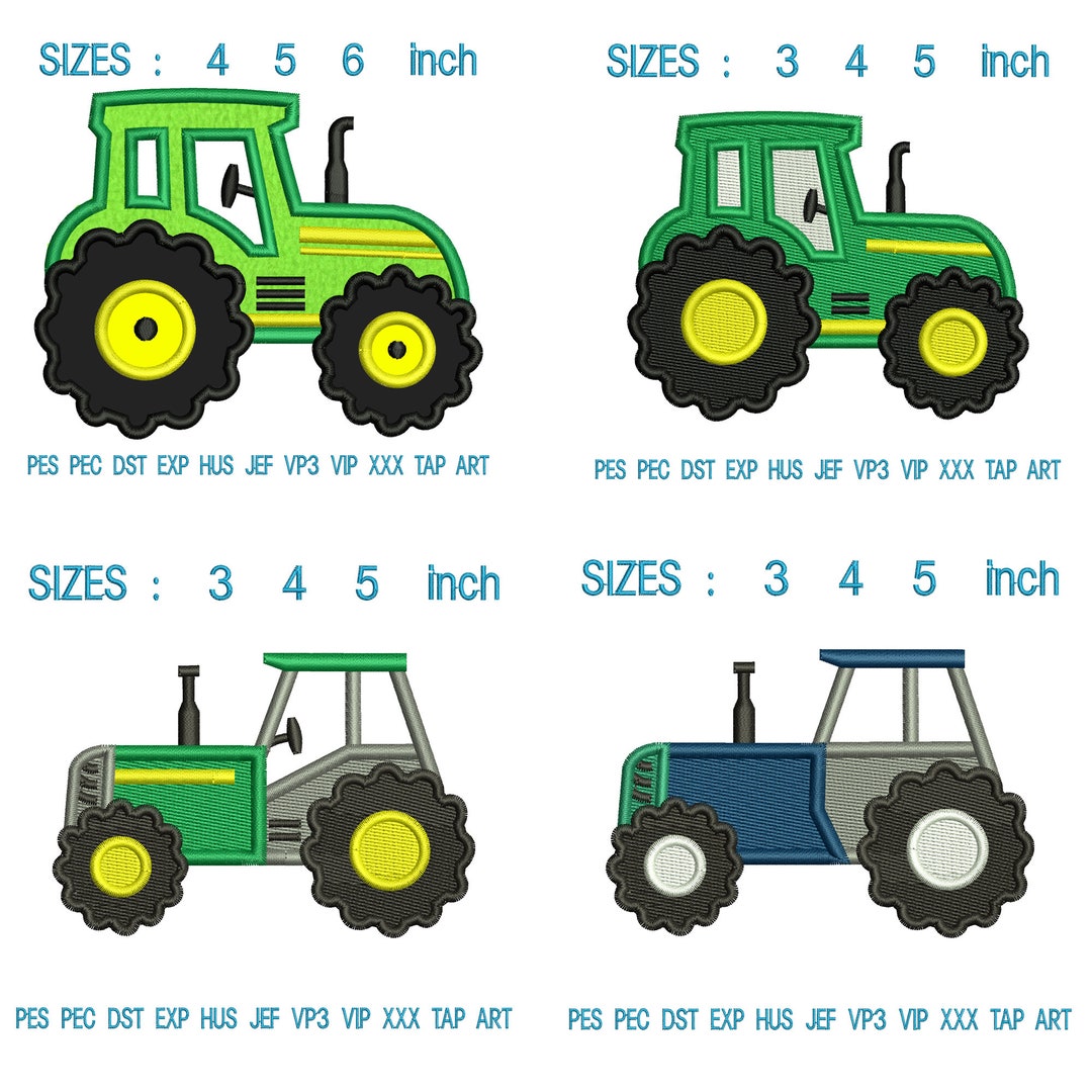 Tractor Embroidery Design, Set of 4 , Tractor Applique Embroidery ...