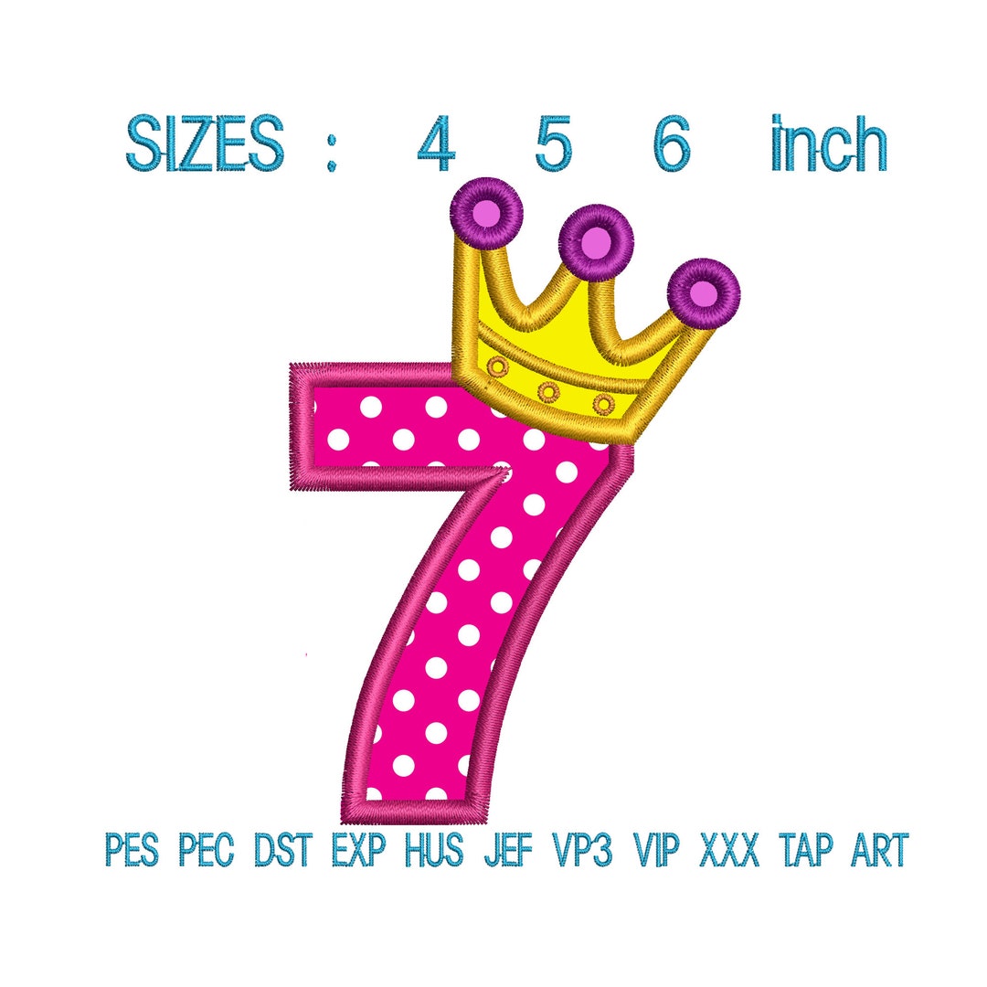 Number 7 Applique Embroidery, 7th Birthday Applique Embroidery Design ...