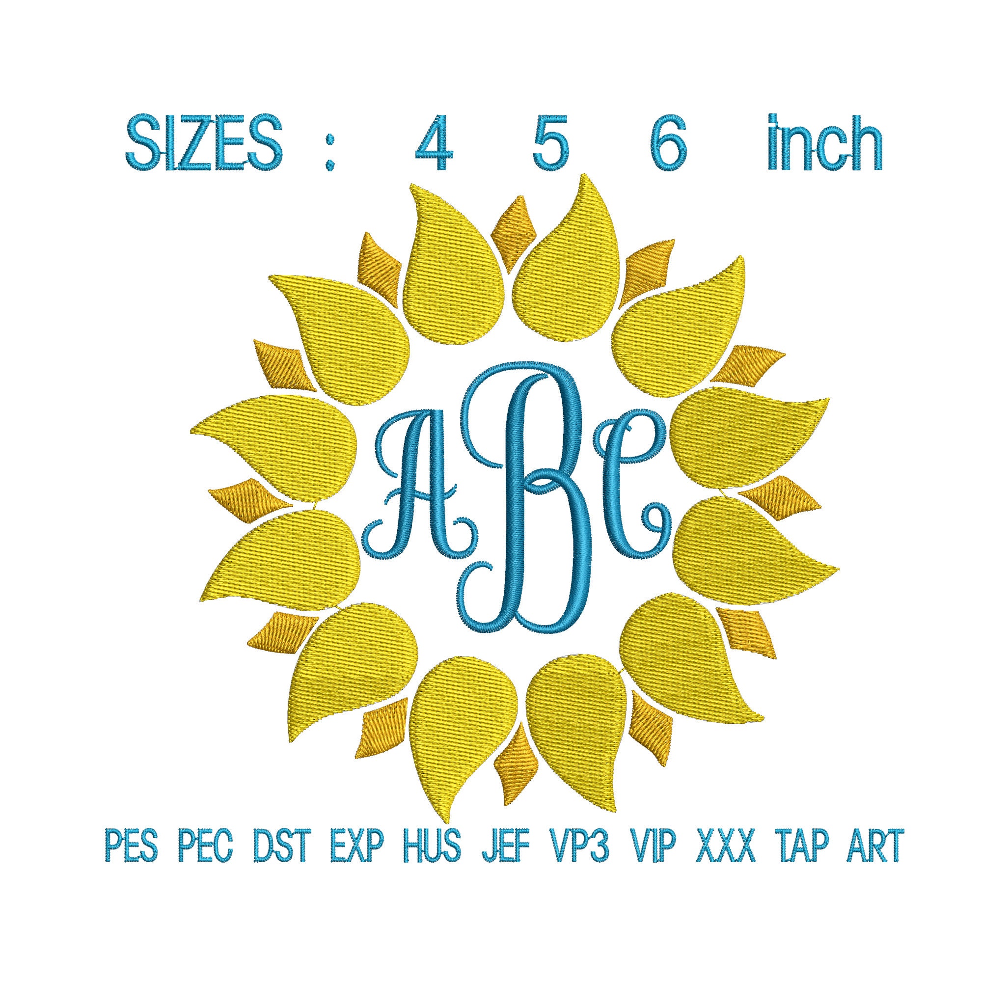 Sunflower Embroidery Design, Sunflower Embroidery Machine, Monogram ...