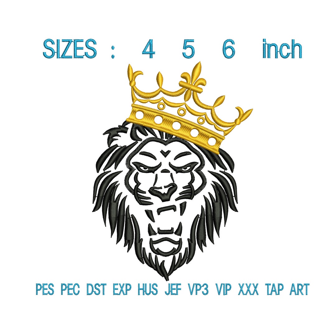 Lion Embroidery Design, Lion With Crown Embroidery Machine, Embroidery ...