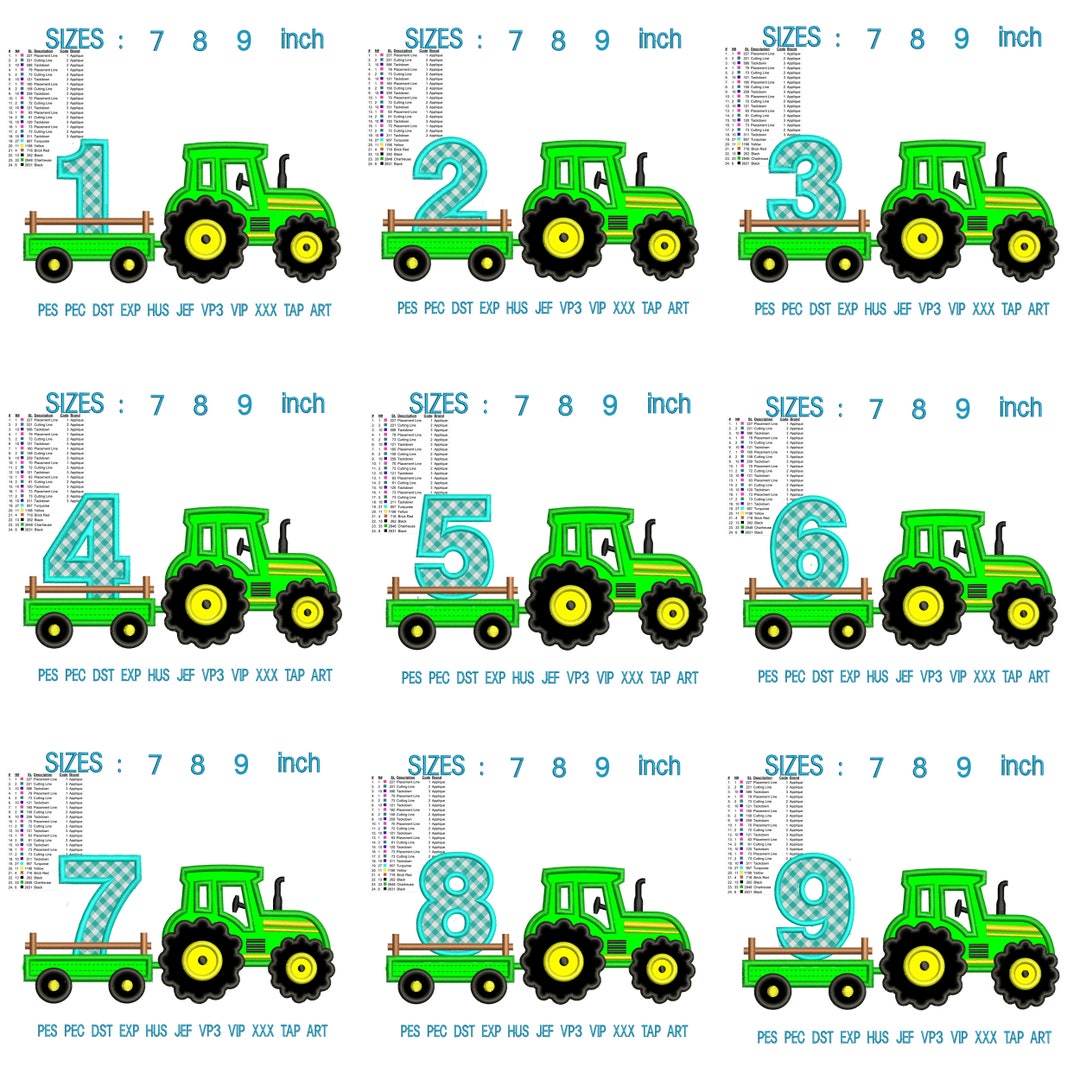 Tractor Set Birthday Applique Embroidery Design, Tractor Pulling ...