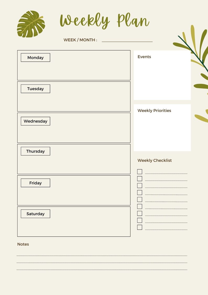 Weekly Planner Printable Portrait Minimalist Weekly Schedule - Etsy