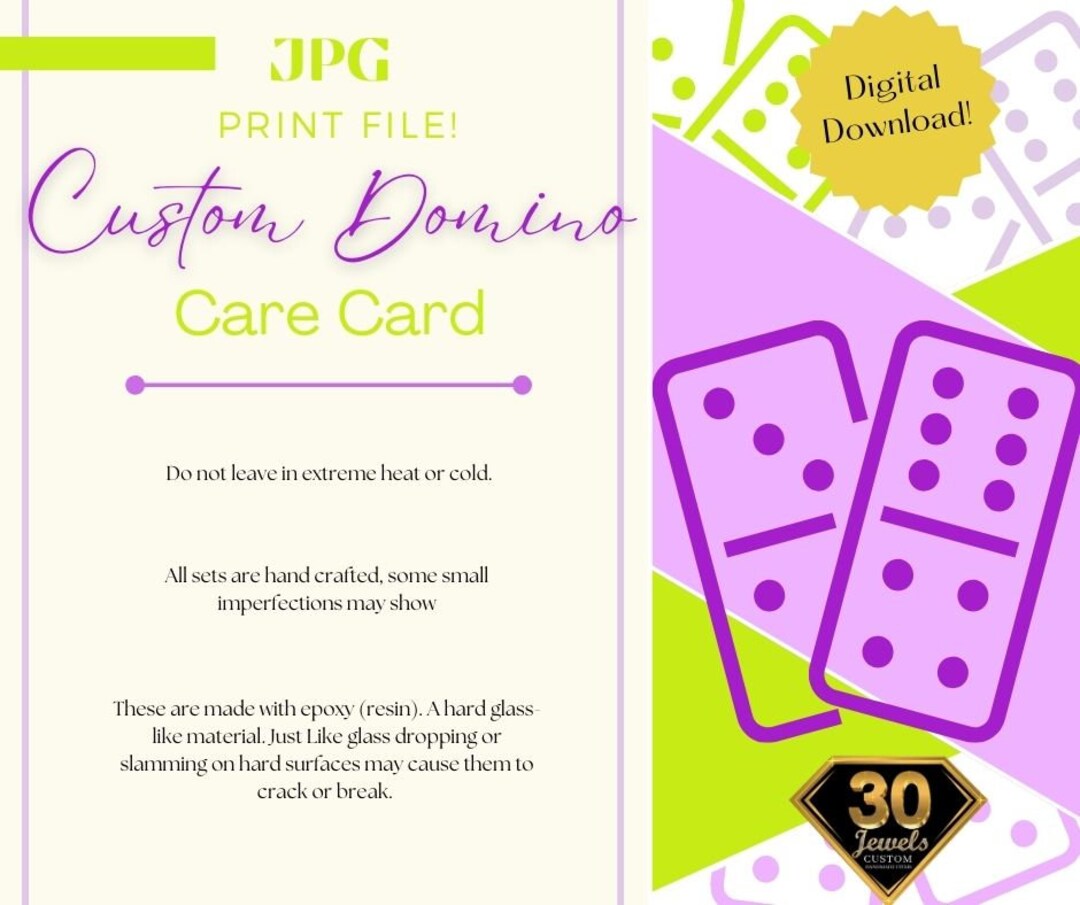 Ready to Print Care Card Resin Dominoes Instructions Card, Printable ...