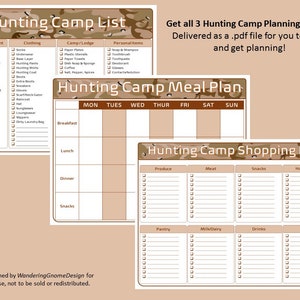 Hunting Camp / Trip Packing List and Meal Plan Printable Bundle - Etsy