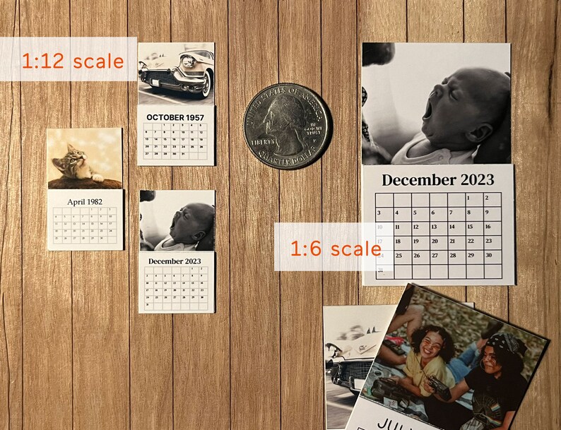 Custom Miniature Calendar Page in 1:6 and 1-12 Scale for Dolls ...
