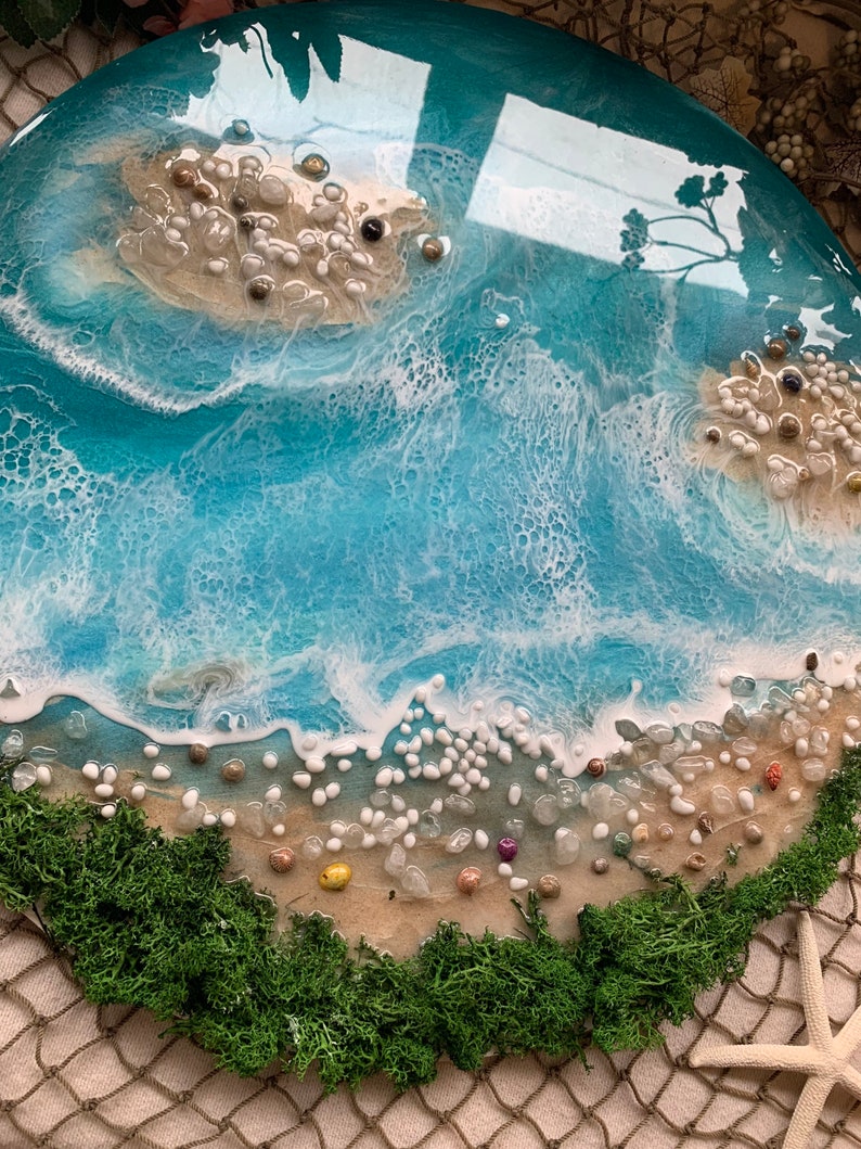 Wall Art Ocean Round With Quartz Stones and Real Sand Housewarming Gif ...