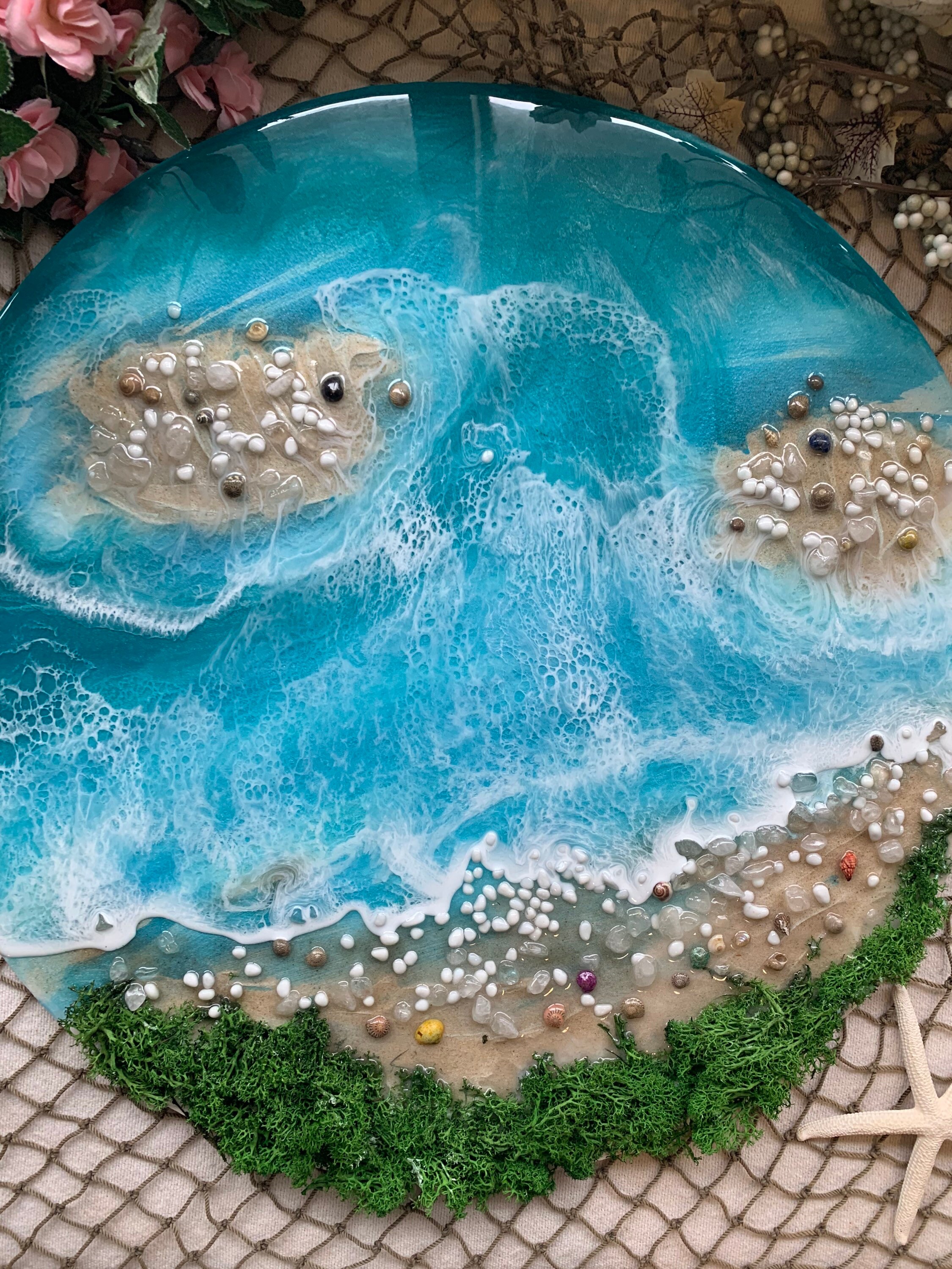 Wall Art Ocean Round With Quartz Stones and Real Sand Housewarming Gif ...