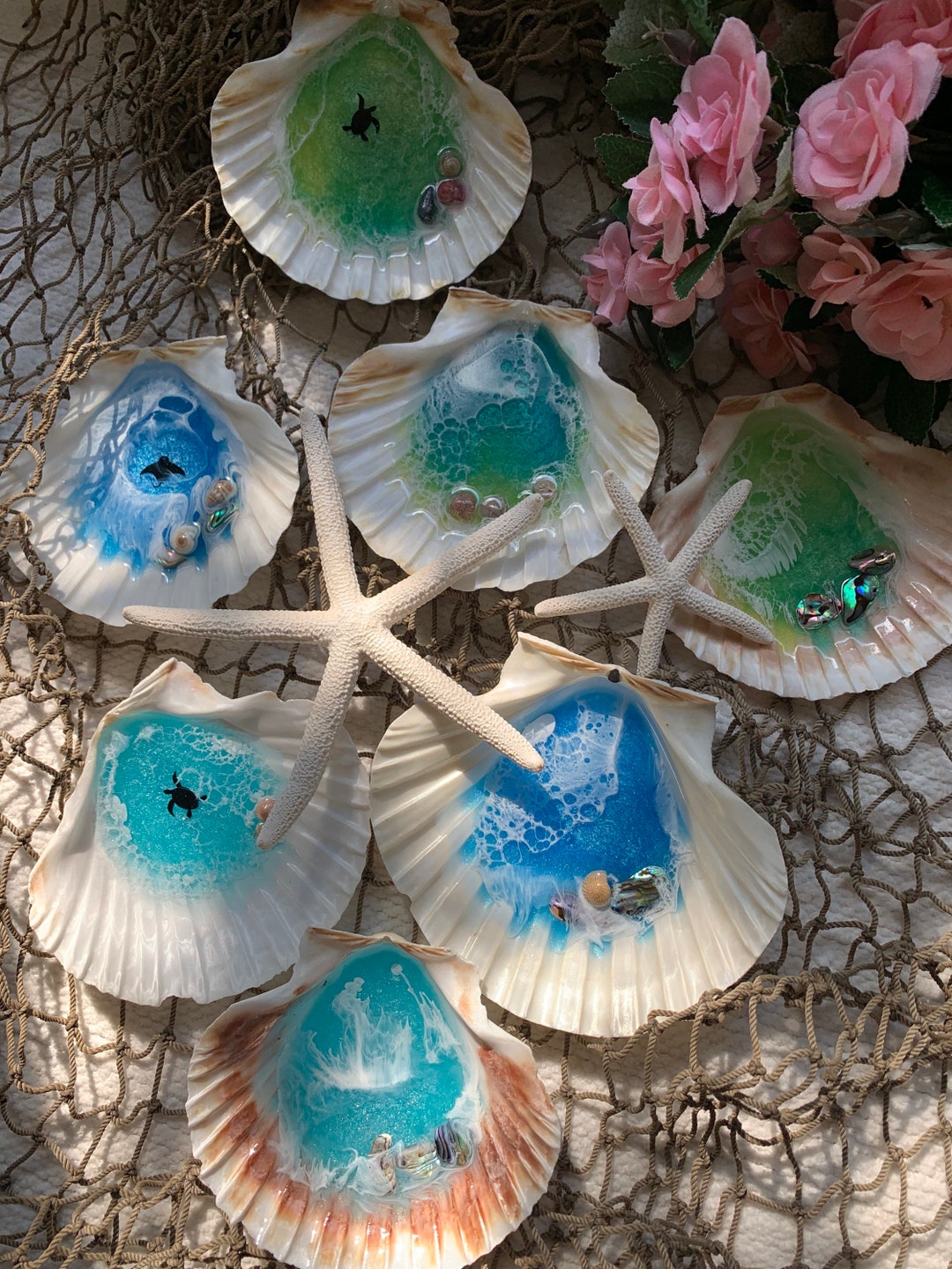 Ocean Resin Shell Ornament, Waves Beach Epoxy, Handmade Unique Gift ...