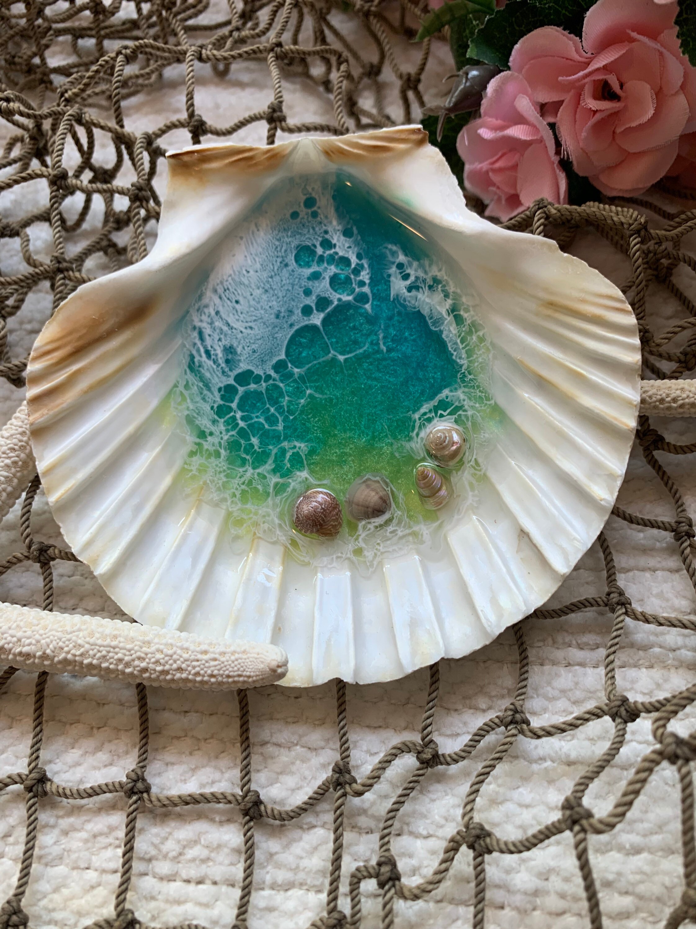 Ocean Resin Shell Ornament, Waves Beach Epoxy, Handmade Unique Gift ...