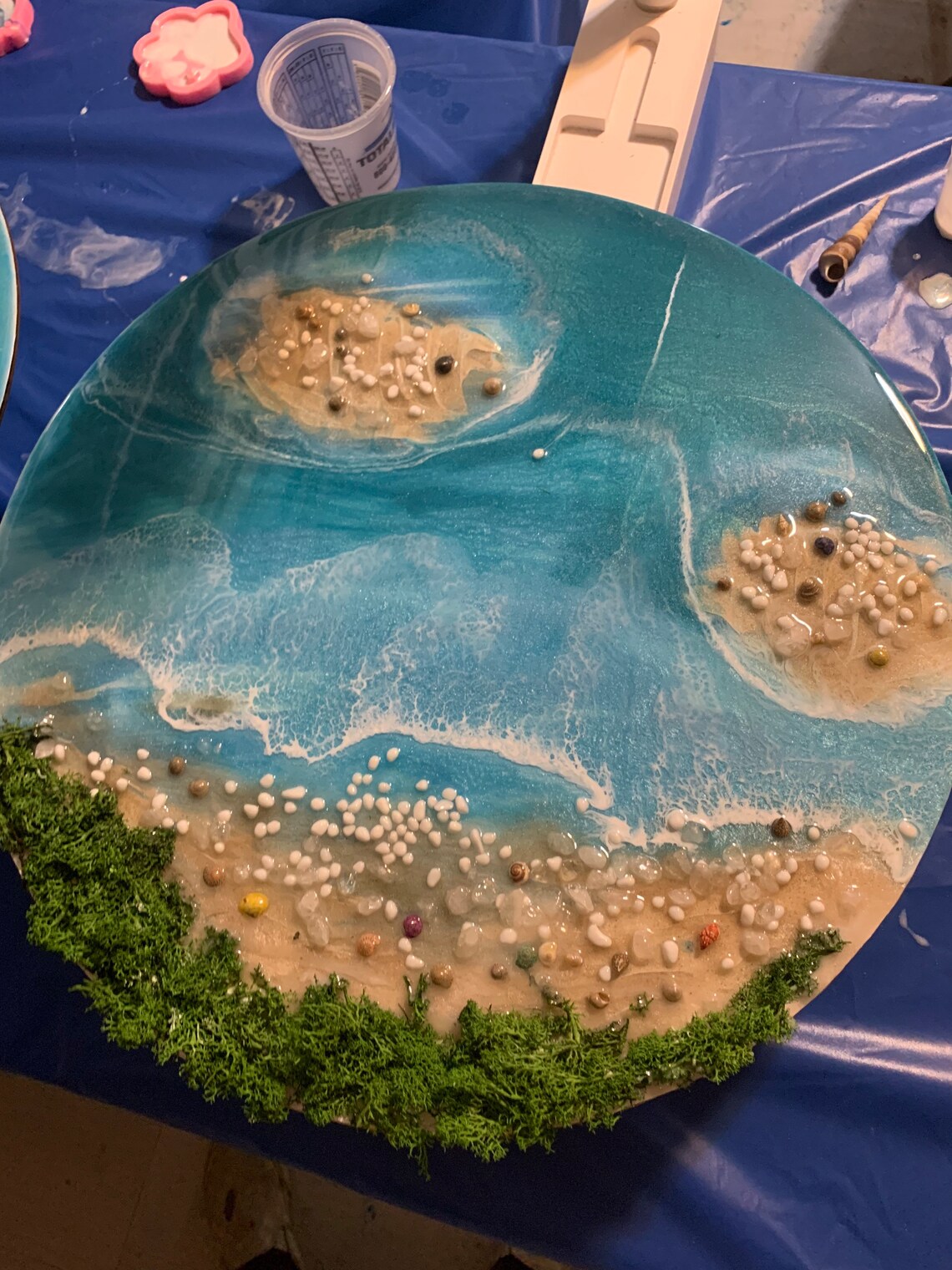 Wall Art Ocean Round With Quartz Stones and Real Sand Housewarming Gif ...