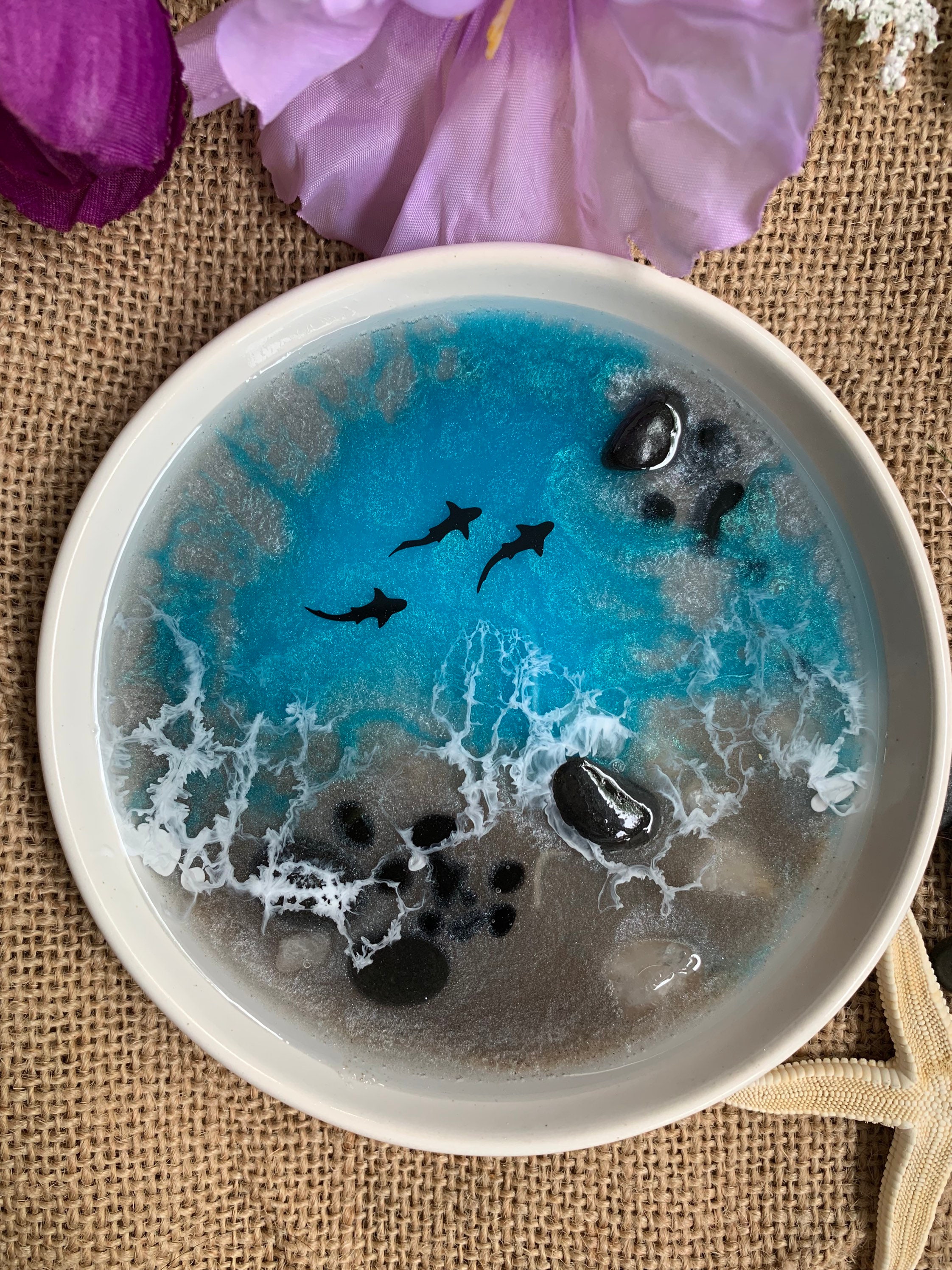 Porcelain Jewelry Box Decorated With Resin in an Ocean With Real Quarz ...