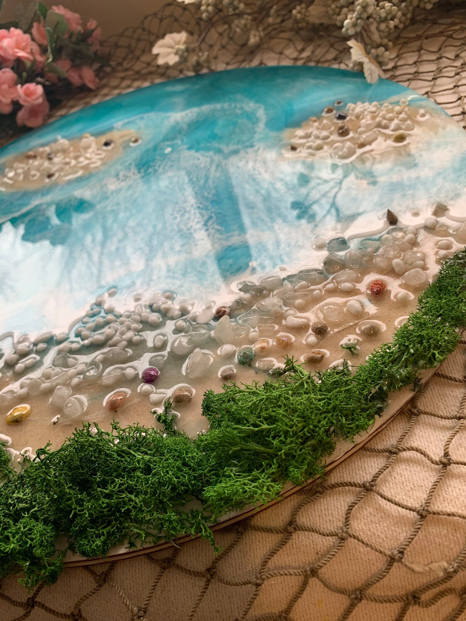 Wall Art Ocean Round With Quartz Stones and Real Sand Housewarming Gif ...