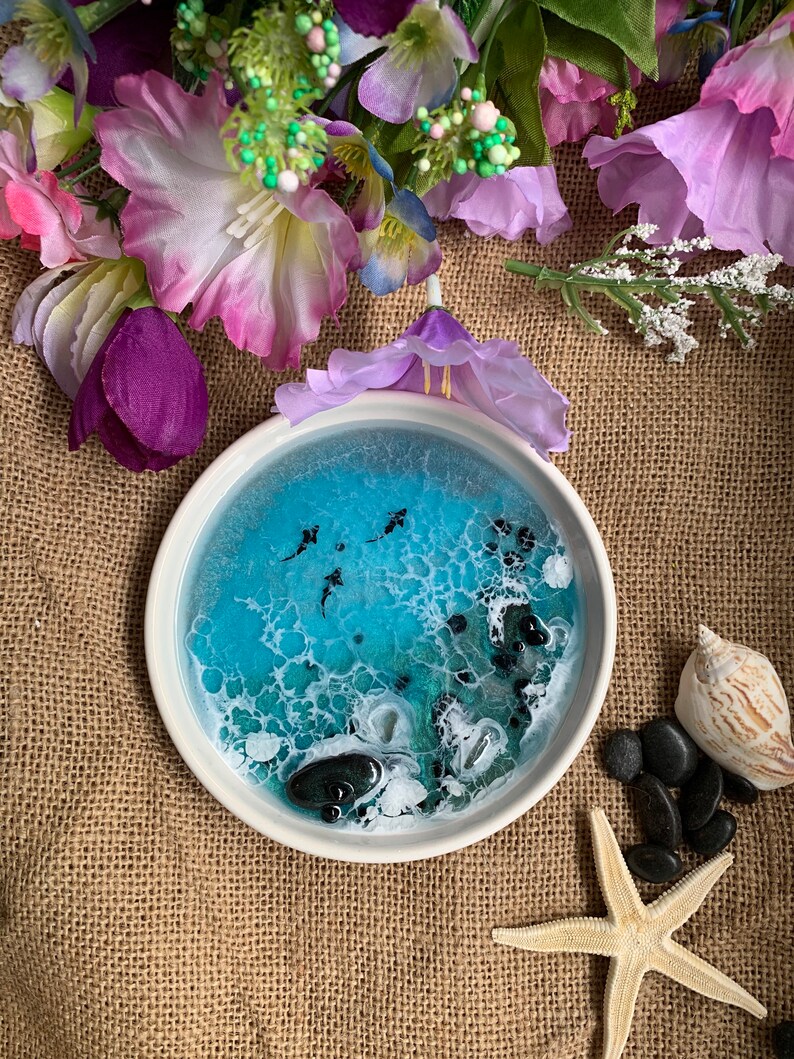 Porcelain Jewelry Box Decorated With Resin in an Ocean With Real Quarz ...