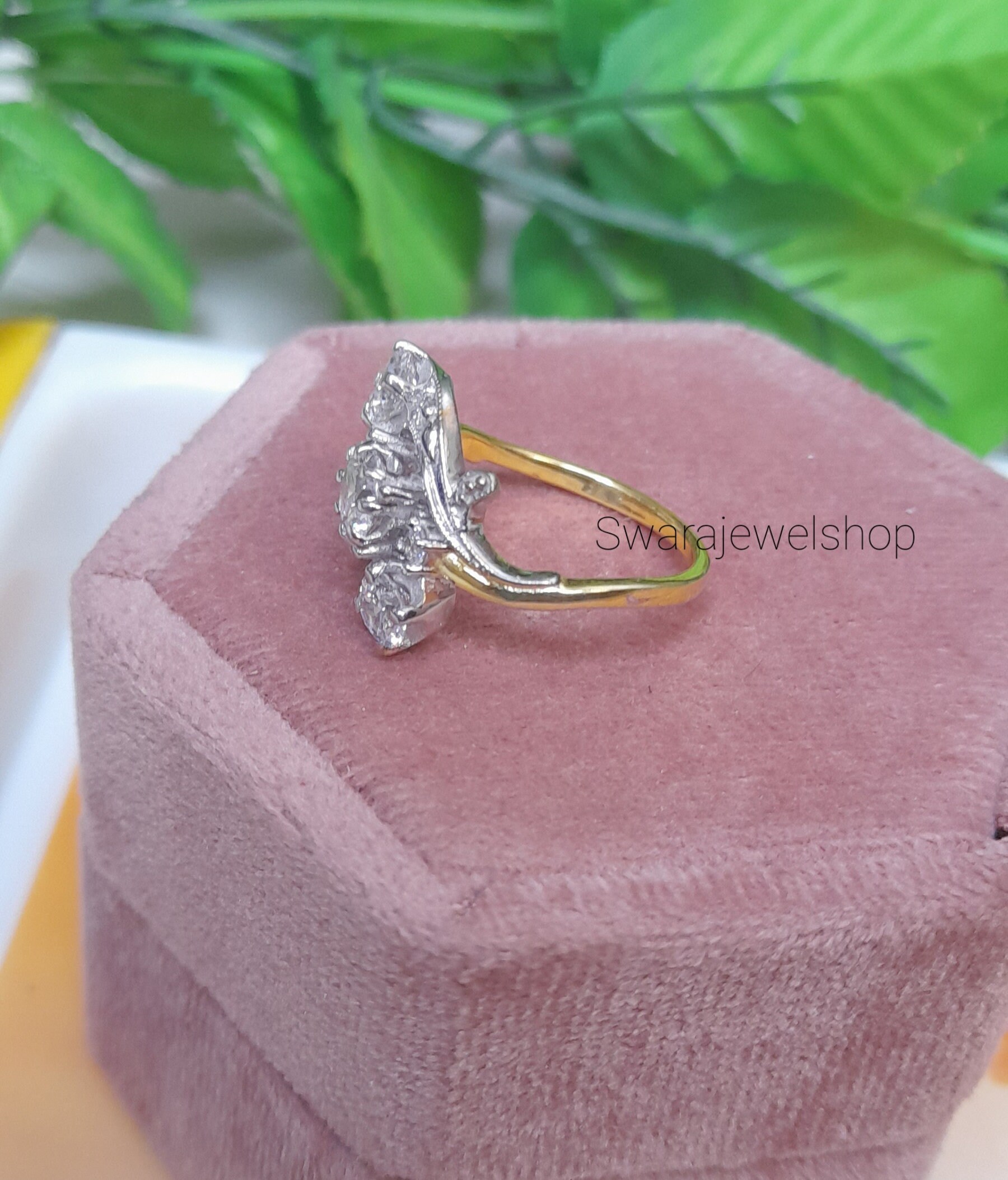 Three Diamond Wedding Ringart Deco Engagement Ring - Etsy