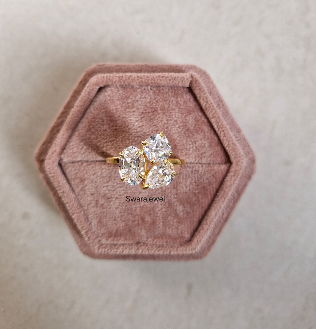Three Diamond Wedding Ring, Pear,cushion and Oval Cut Diamond ...