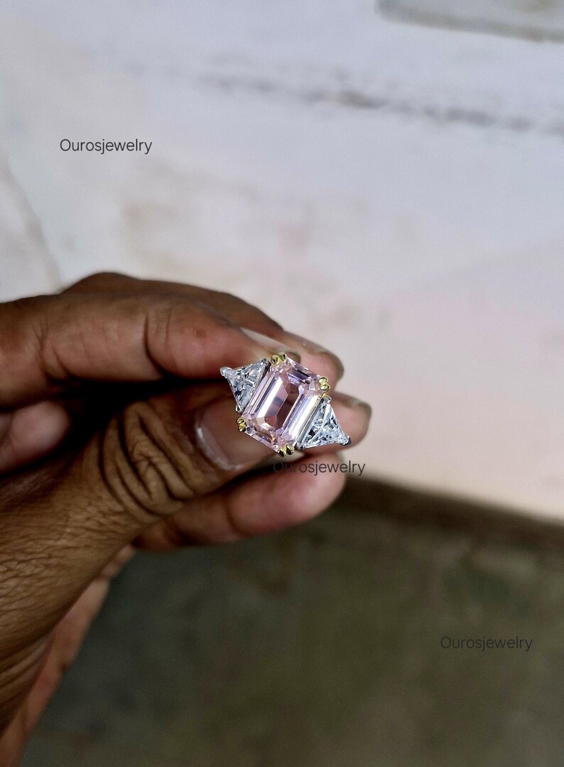 Pink Emerald Cut Diamond Ring, 14K Gold Wedding Ring, Engagement Ring ...
