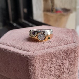 Swirl Two Tone Wedding Ring, Round Diamond Engagement,14k Gold Ring ...