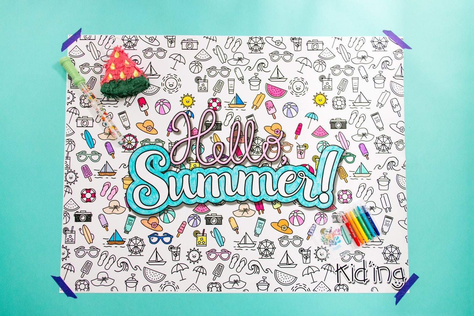 Hello Summer Coloring Poster - Etsy