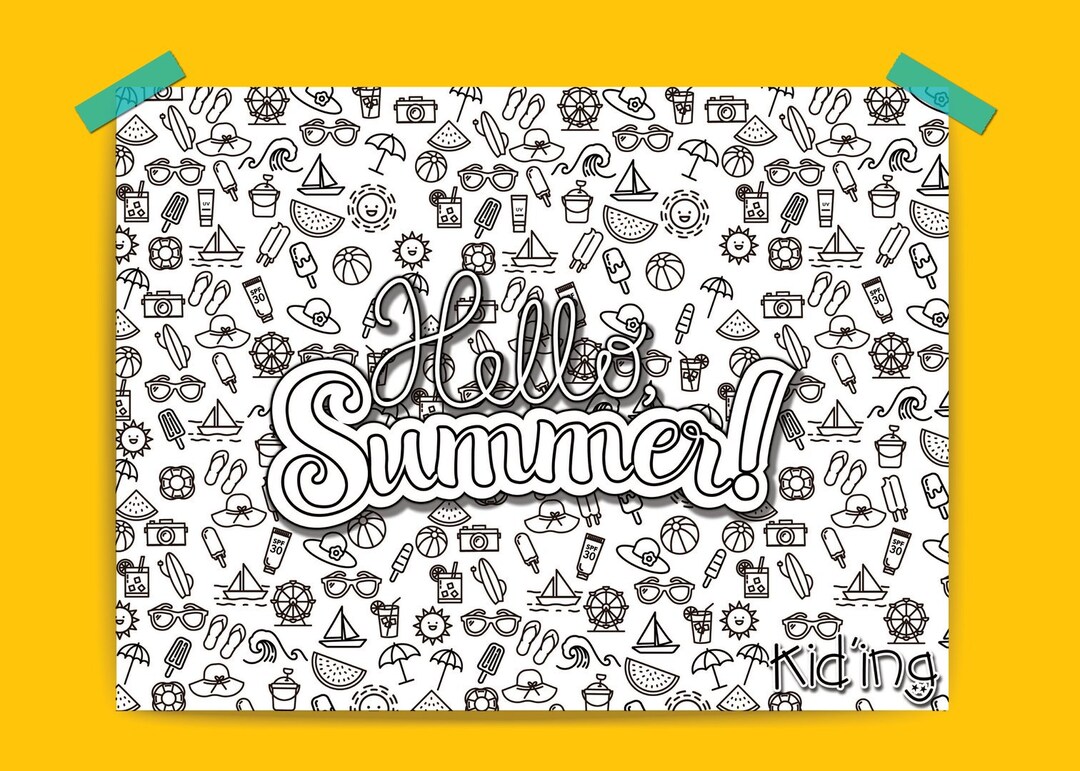 Hello Summer Coloring Poster - Etsy