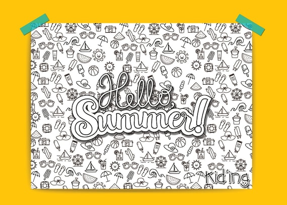 Hello Summer Coloring Poster | Etsy