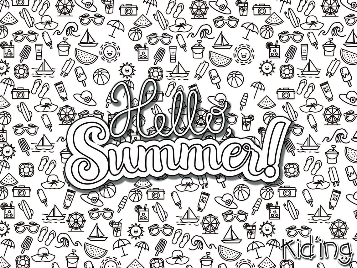 Hello Summer Coloring Poster - Etsy