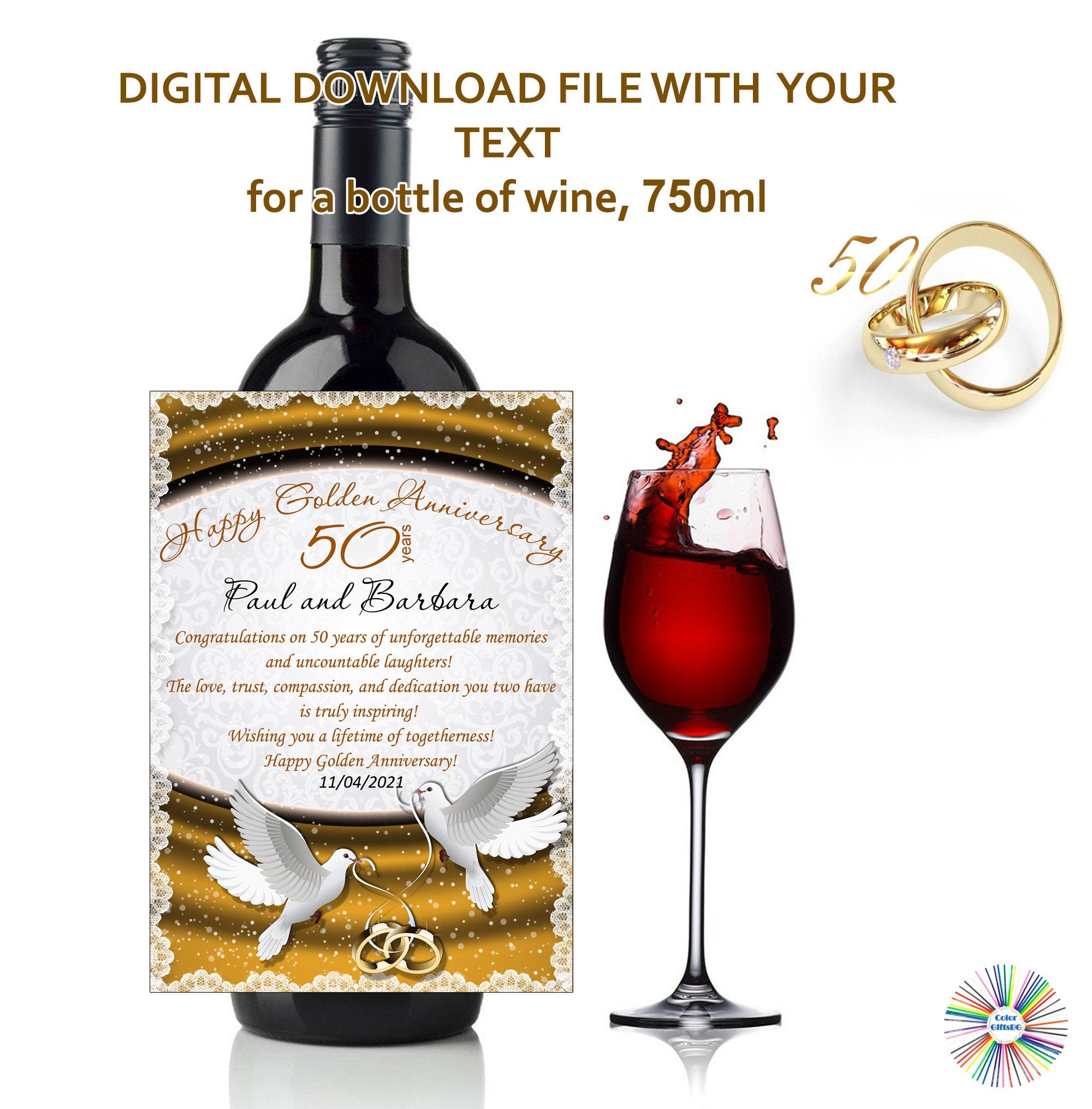 Digital Download Label for A Wine, 750ml, Gift for A 50th Wedding ...