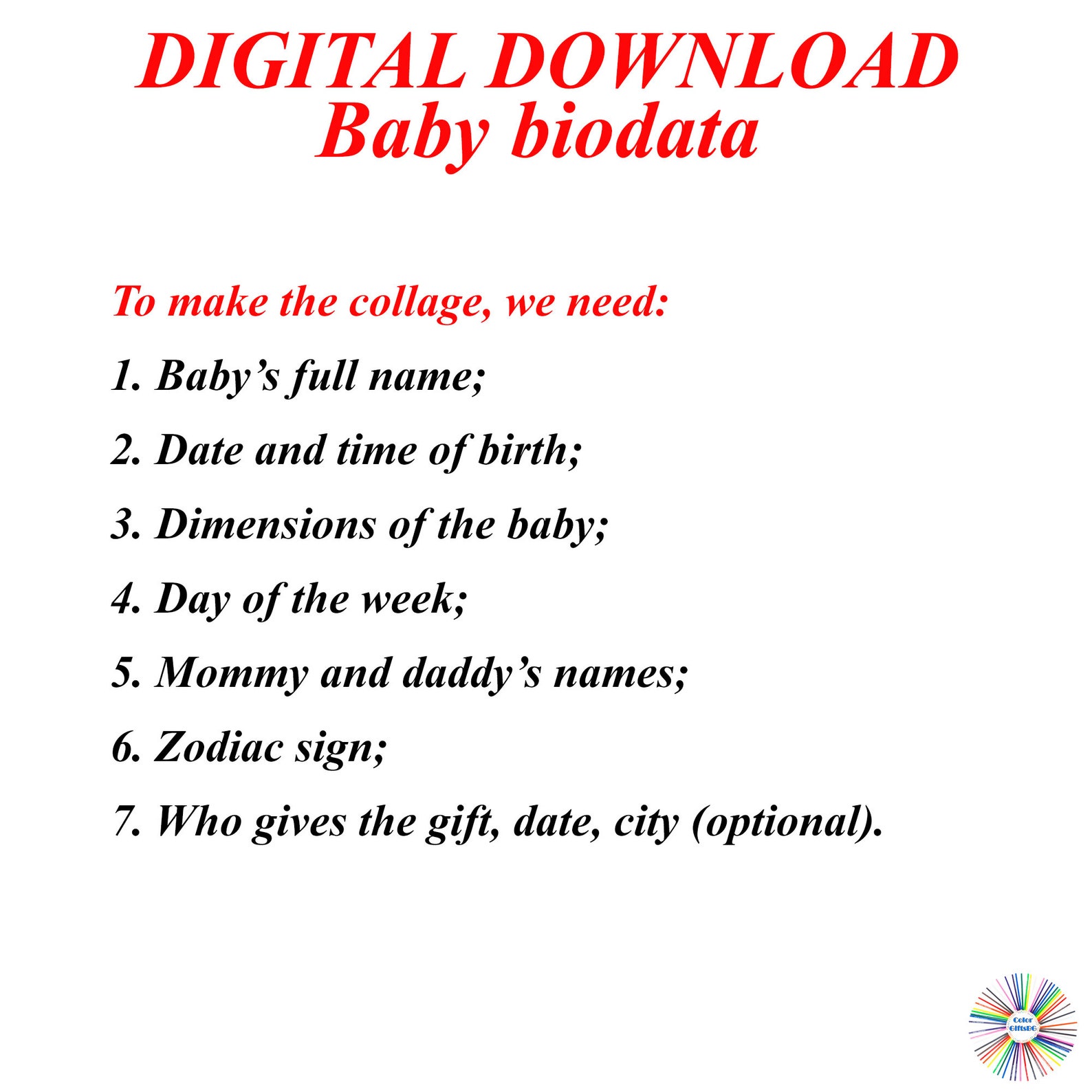 Digital Collage Baby Biodata, With Your Baby's Name, Date, Text, Gift ...