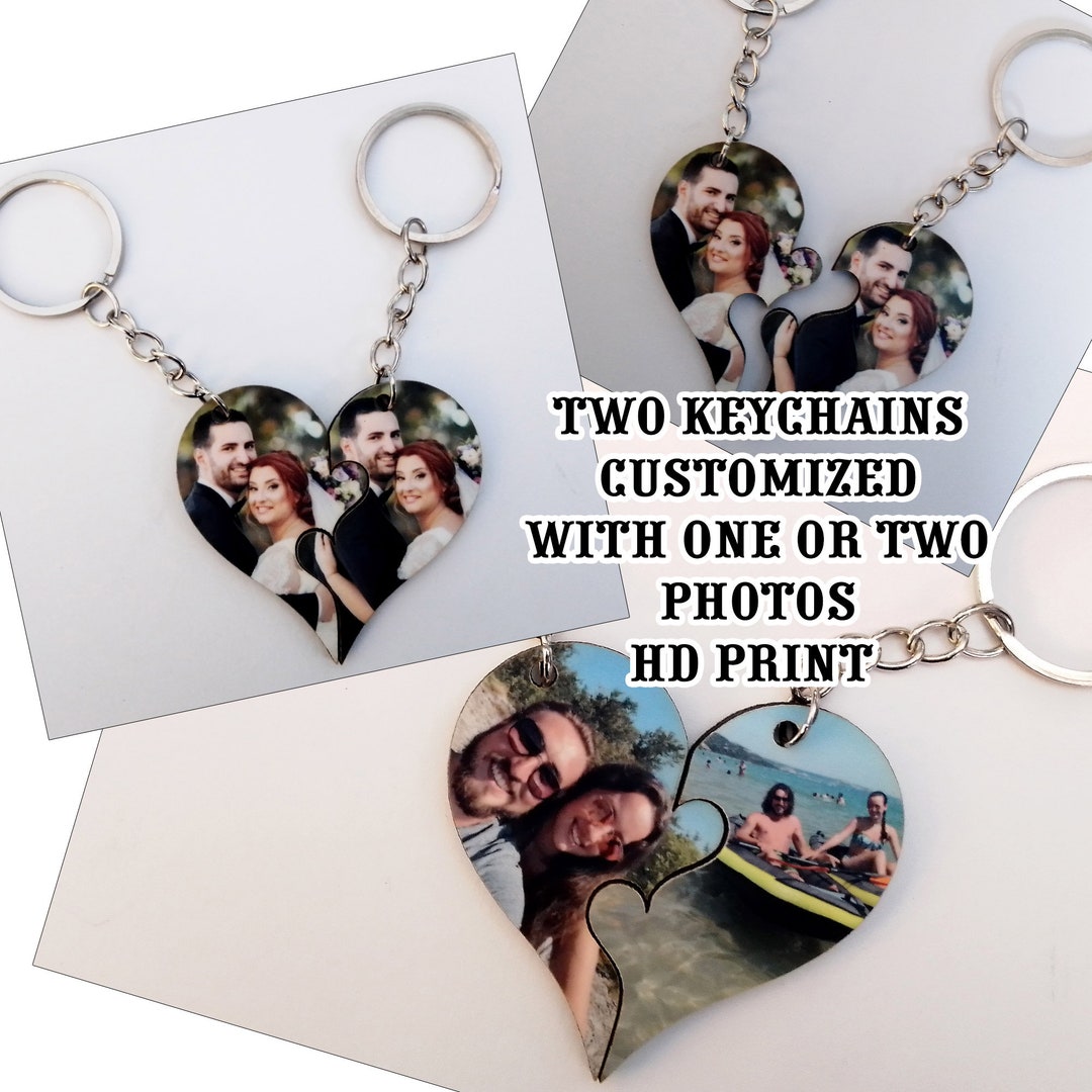Set of Two Half Heart Shaped Personalized Keychains With Your Photo/s ...