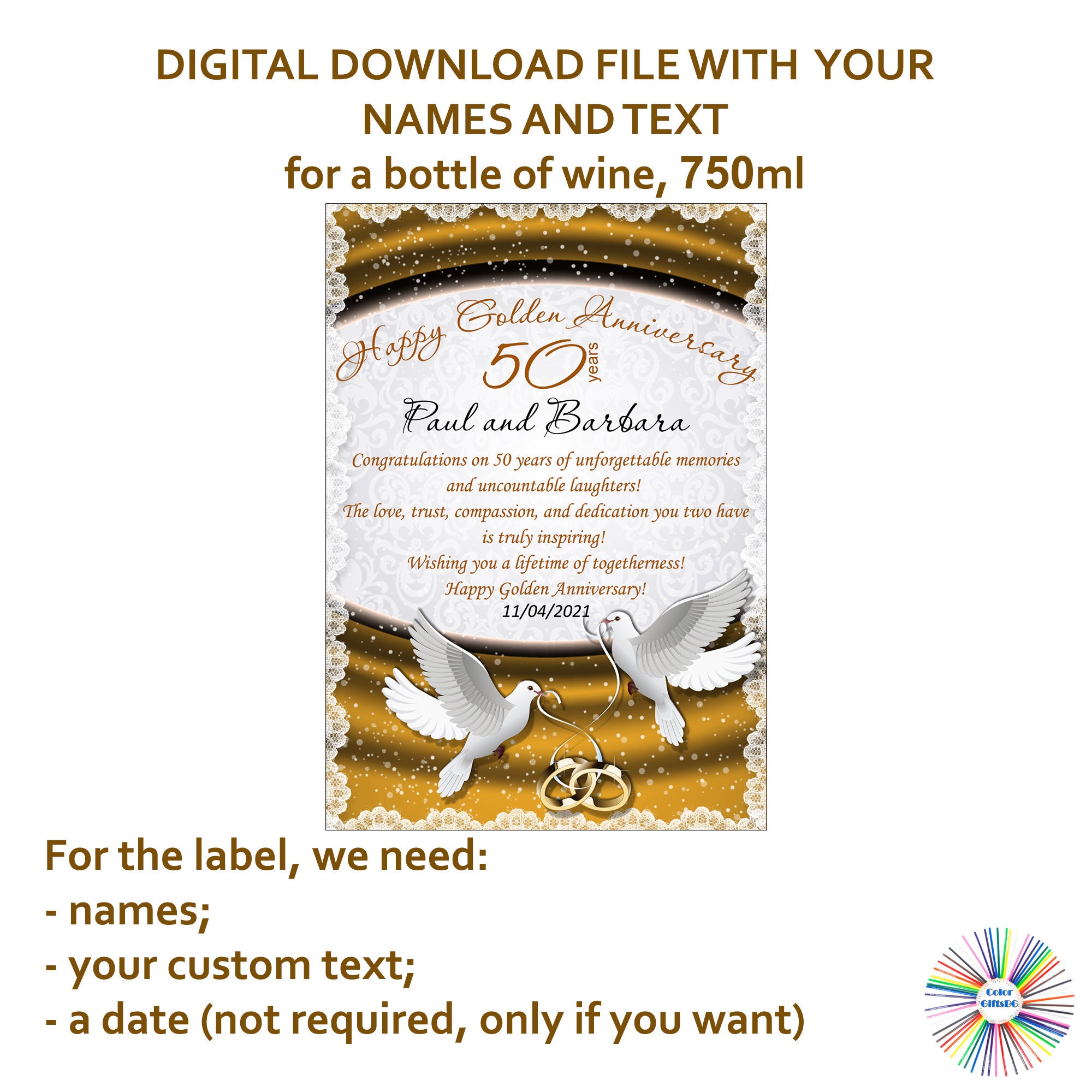 Digital Download Label for A Wine, 750ml, Gift for A 50th Wedding ...