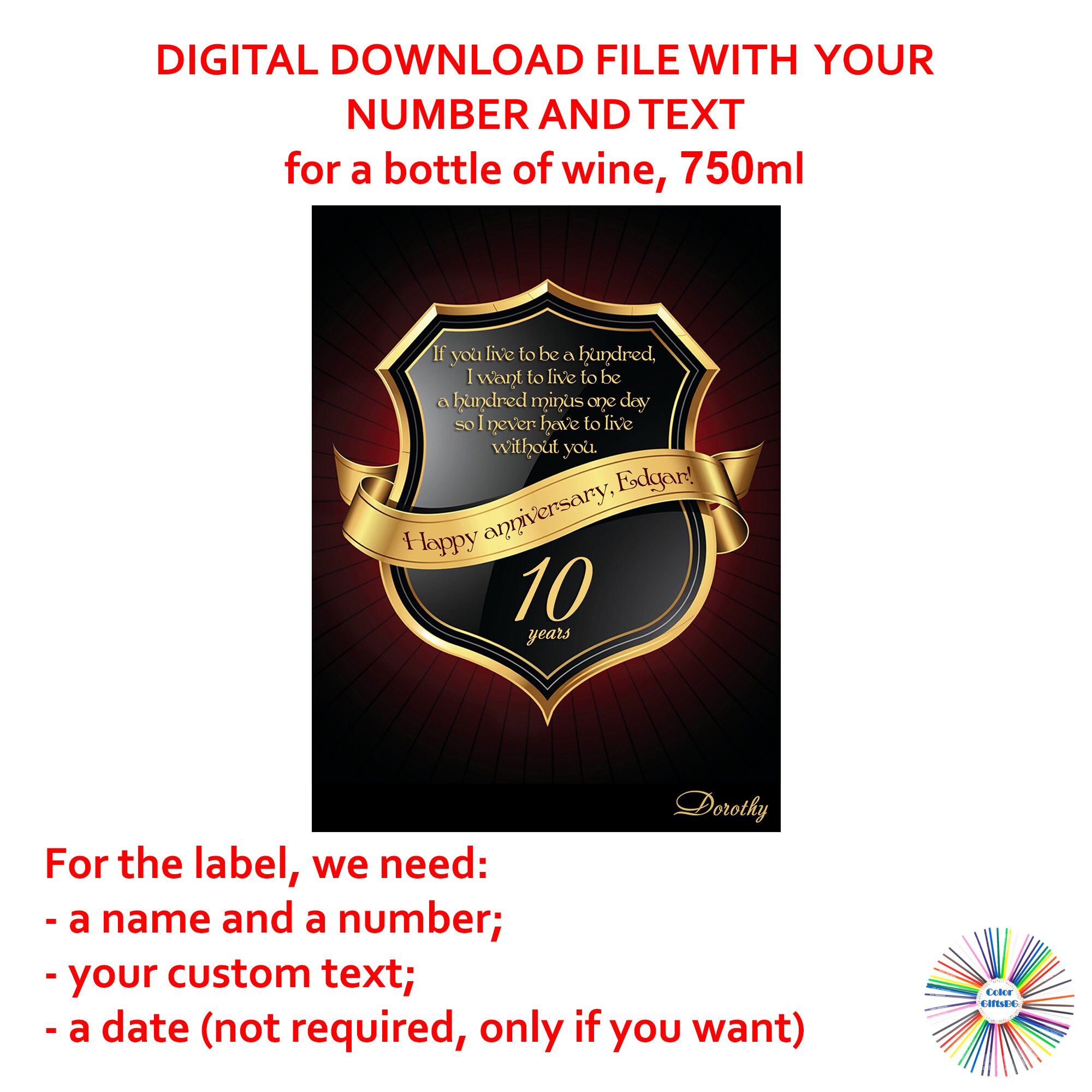 Digital Download Label for A Wine, 750ml, Gift for an Anniversary ...