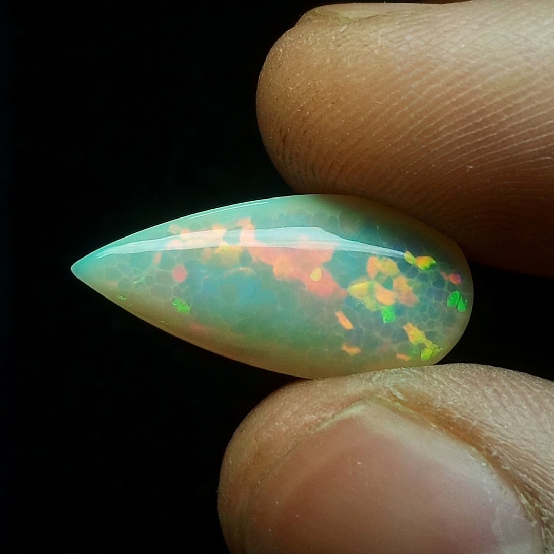 4.75 Cts. Natural Ethiopian Opal, Honeycomb Pear Cabochon, Size ...
