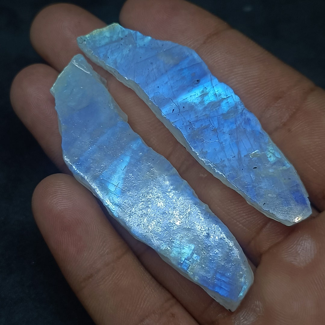Natural Rainbow Moonstone Matching Pair Rough Unpolished Slice Designer ...