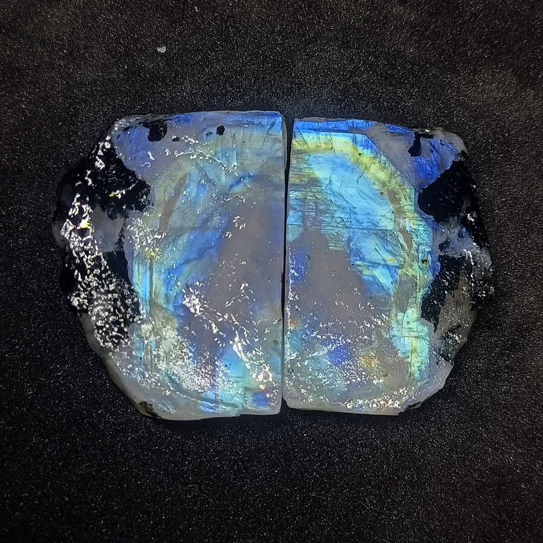 Natural Rainbow Moonstone Matching Pair Rough Unpolished Slice Designer ...