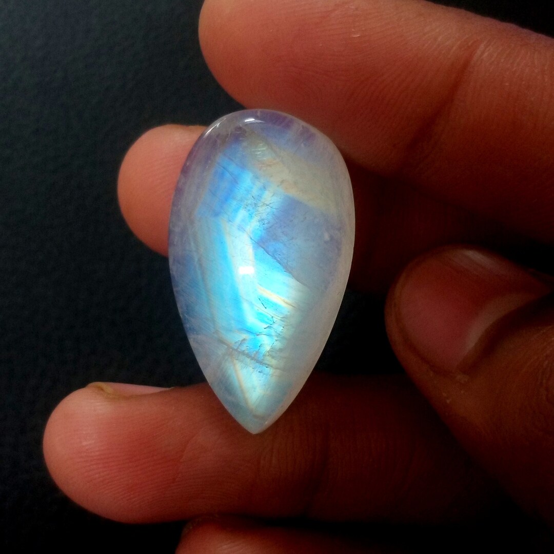 Natural Deep Blue Fire Rainbow Moonstone Cabochon: Pear Shape Loose ...
