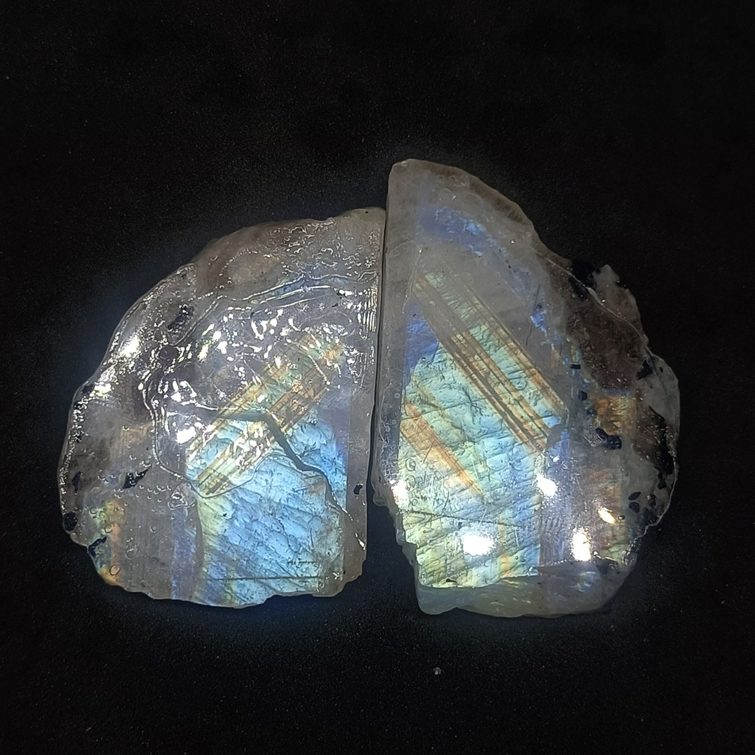 Natural Rainbow Moonstone, Matching Pair Rough, Unpolished Slice ...