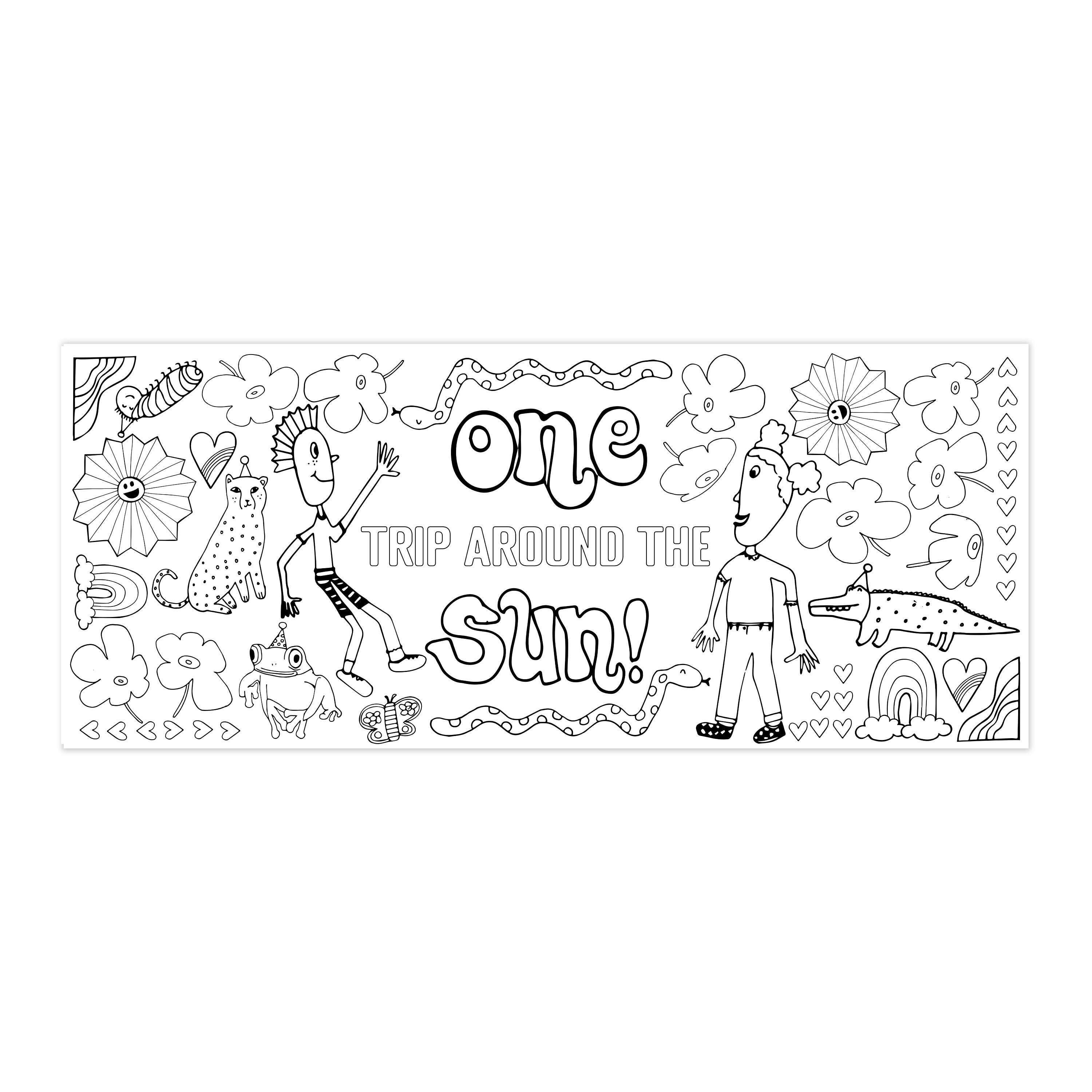 GIANT One Trip Around the Sun Birthday Coloring Tablecloth, Poster or ...