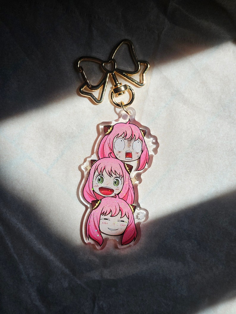 Anya Forger Key Charm Spy X Family Glitter Acrylic Bag Charm Keychain ...