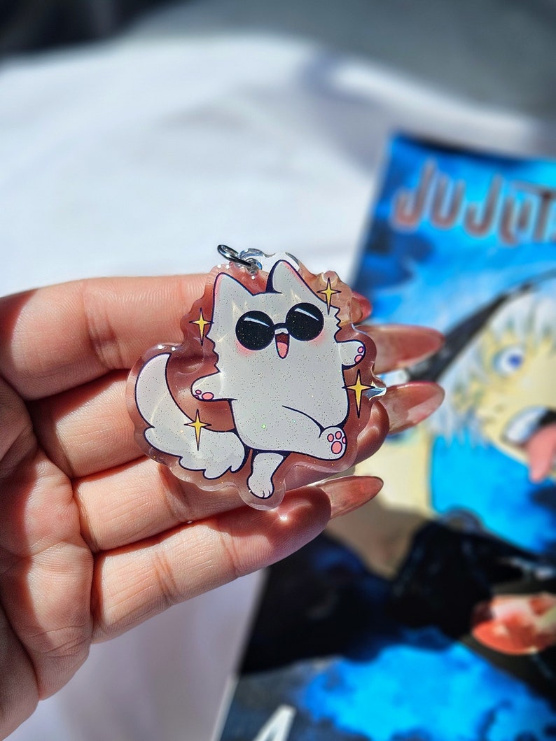 Gojo Cat Key Charm | Jujutsu Kaisen|glitter Acrylic | Bag Charm ...