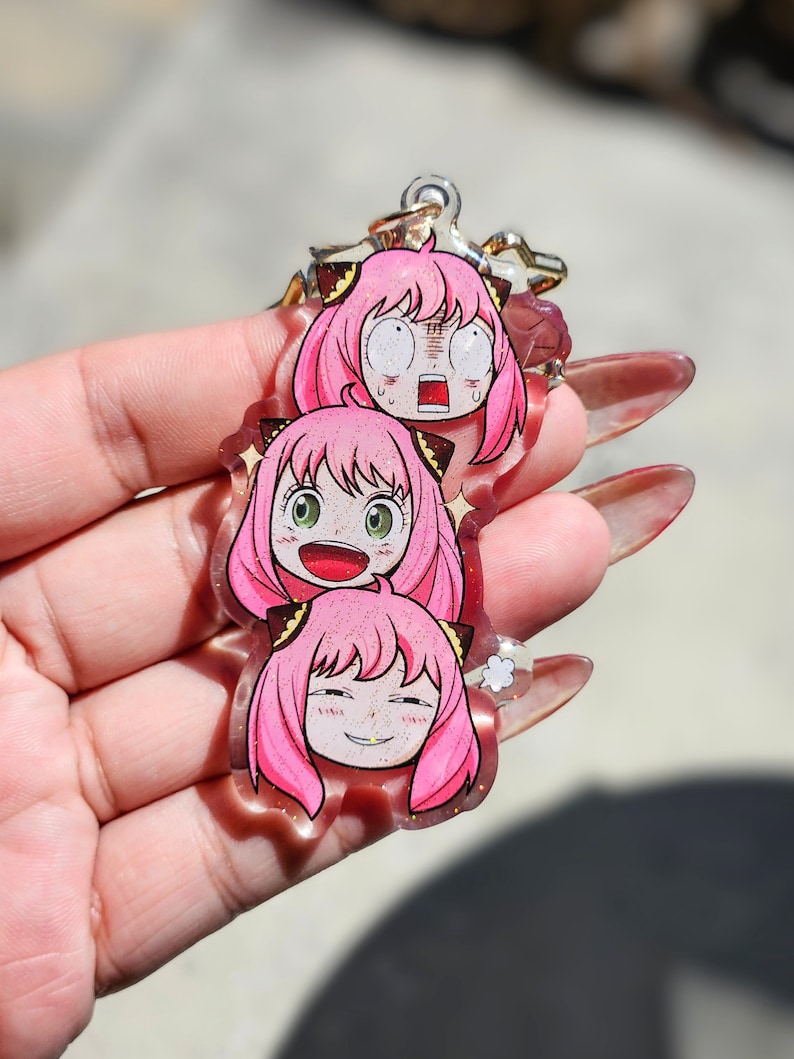 Anya Forger Key Charm Spy X Family Glitter Acrylic Bag Charm Keychain ...