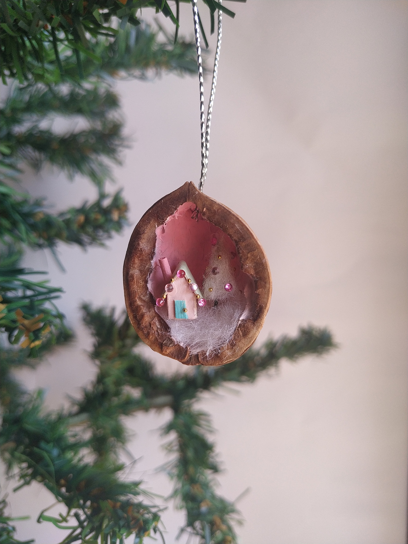 Pink Winter Wonderland Christmas Walnut Shell Ornament - Etsy