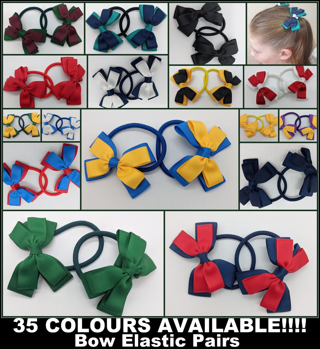 2 Railway Crossing Bows School Hair Ties Pack Bow Elastic Korkers ...