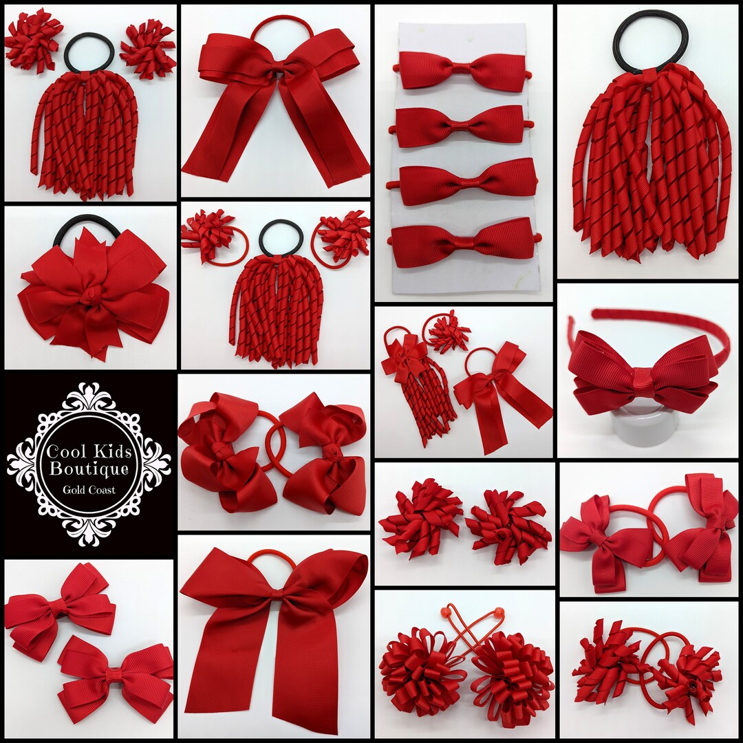 Red School Hair Accessories Korker Pack Bow Elastic Korkers School Hair ...