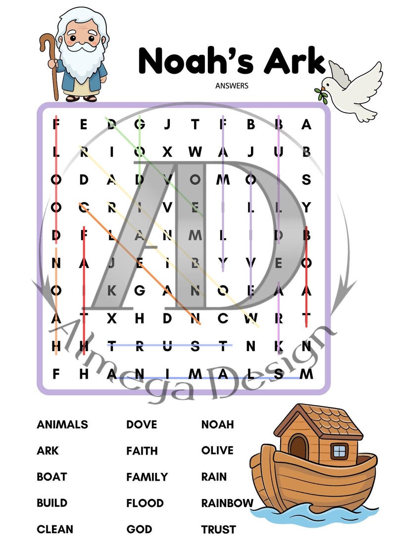 Noah’s Ark Word Search Printable for Kids Ages 5–7 | Bible Activity ...