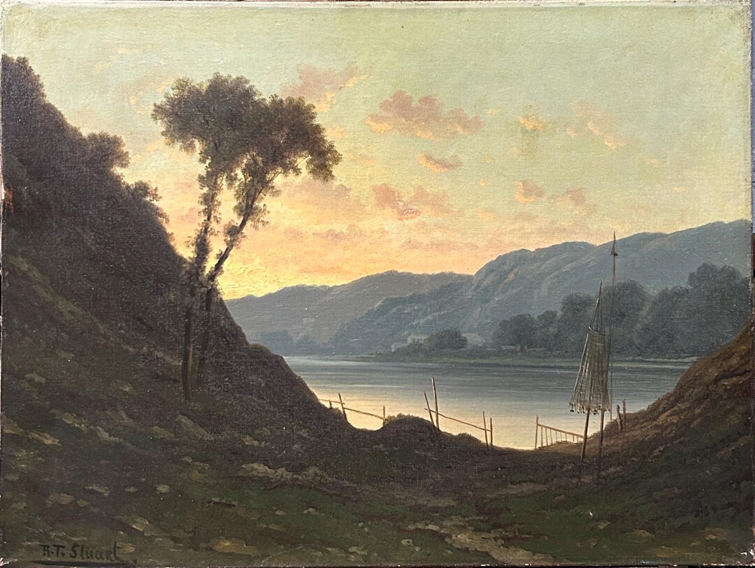 Barbizon School Landscape Sunrise Lake Trees Nature, Antique Original ...