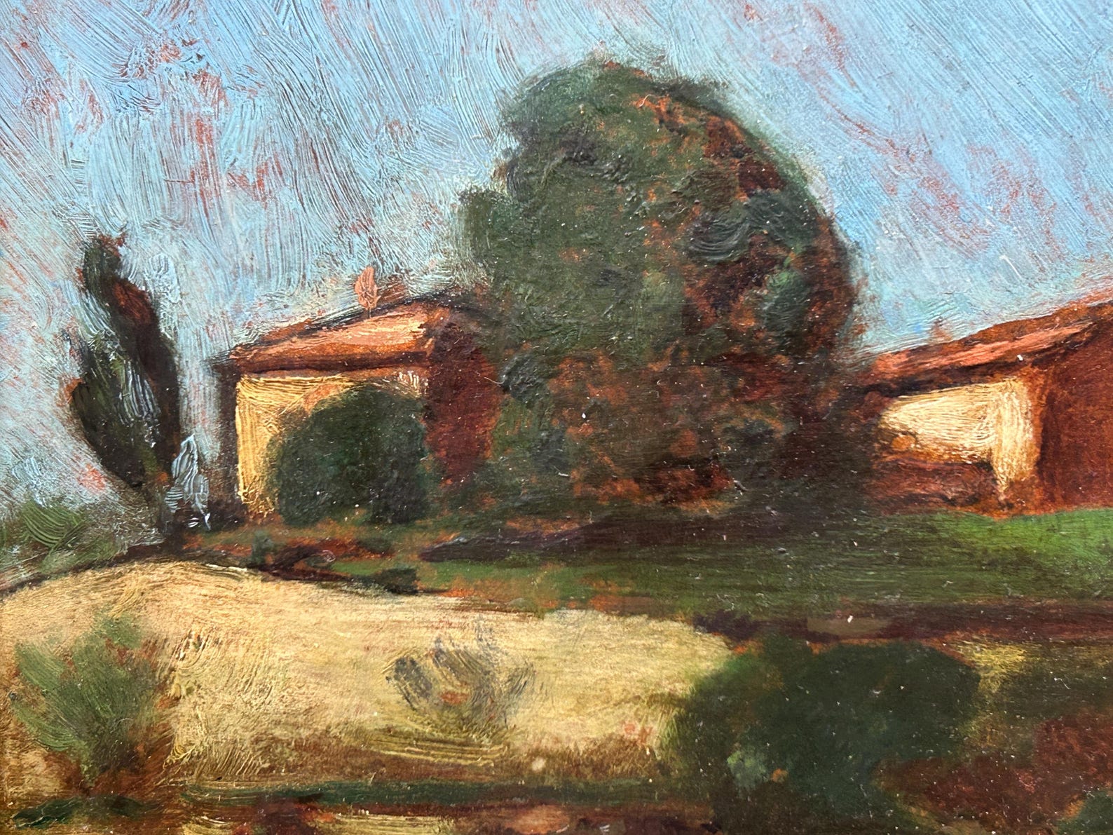 Small Antique Oil Painting, Landscape Scenariy Village, Signature ...