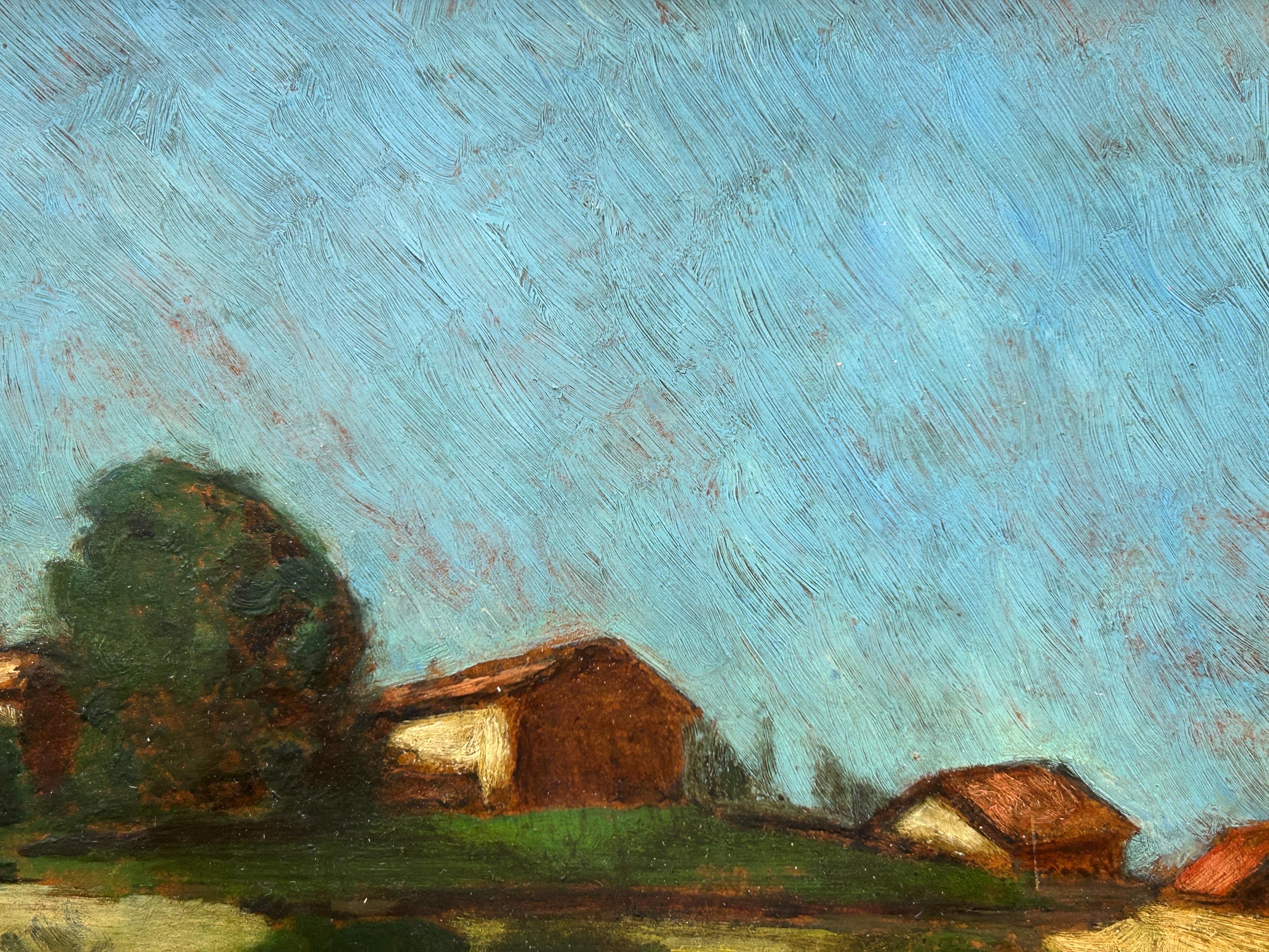 Small Antique Oil Painting, Landscape Scenariy Village, Signature ...